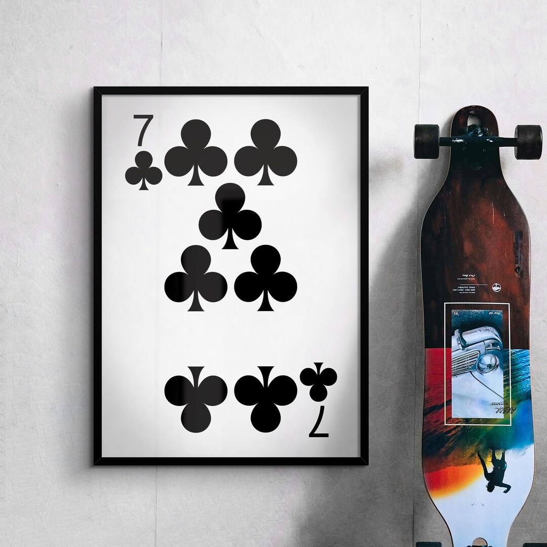7 of Clubs Poster or Canvas Wall Art, Poker Playing Cards, Classic ...