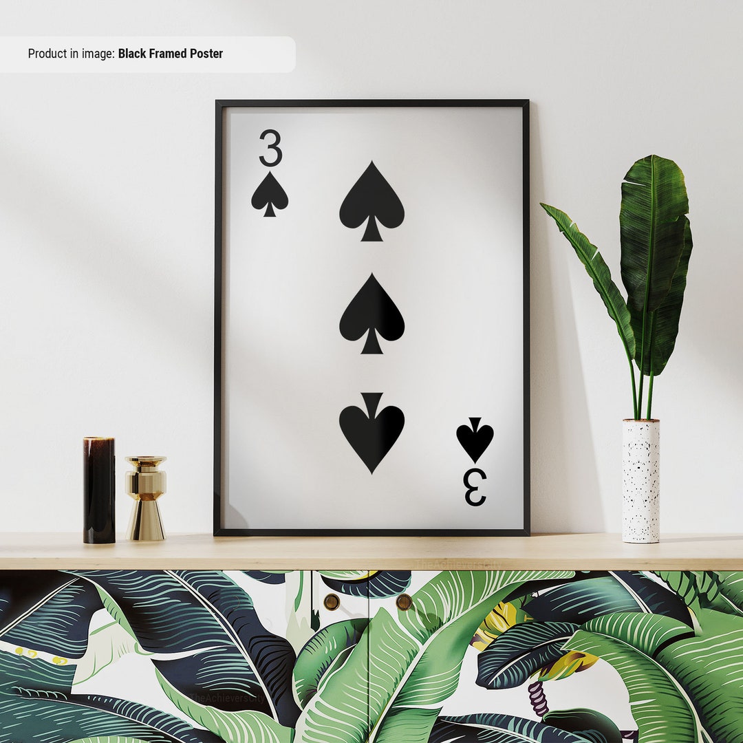 3 of Spades - Playing Cards Wall Art, Playing Card Print, Cool Man Cave ...