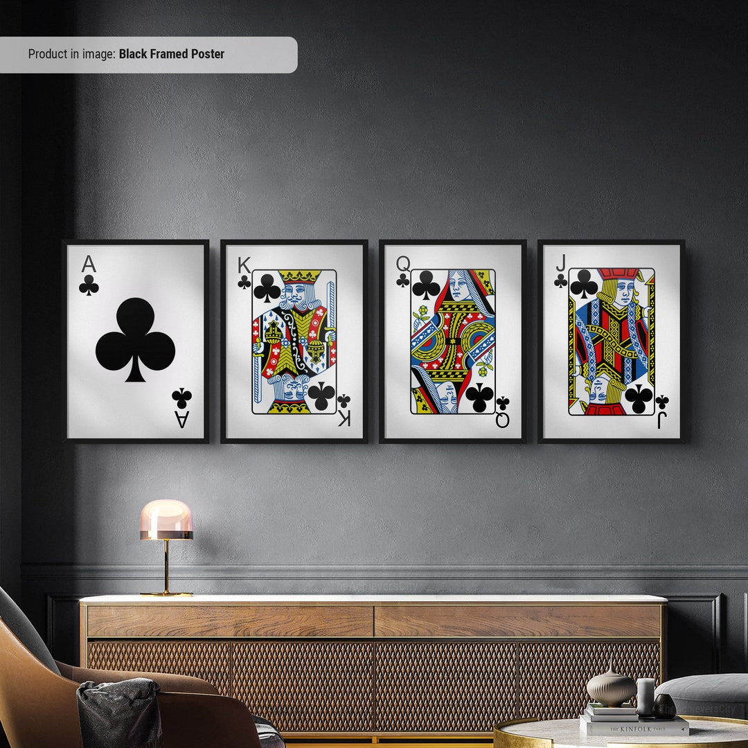 AKQJ of Clubs - Playing Cards Wall Art Set of Four, Playing Card Print ...