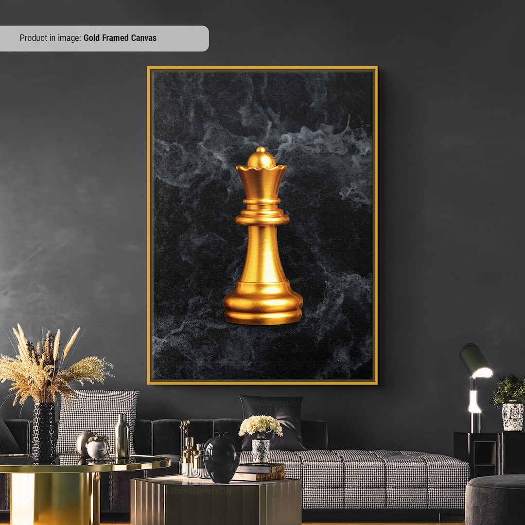 Gold Queen on Marble - Chess Piece Canvas Wall Art, Chess Piece Art ...