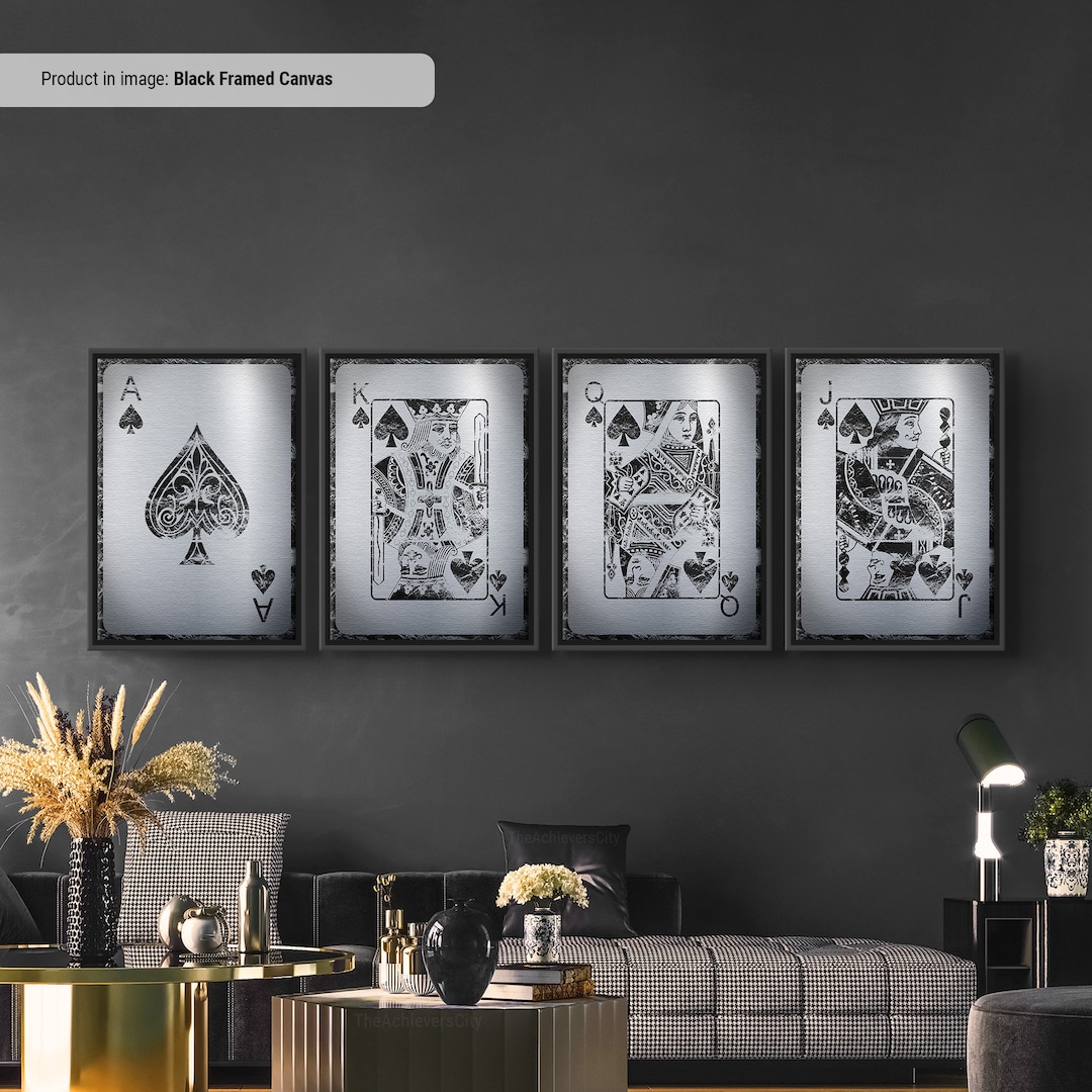 Silver AKQJ - Playing Cards Canvas Wall Art Set of Four, Playing Card ...