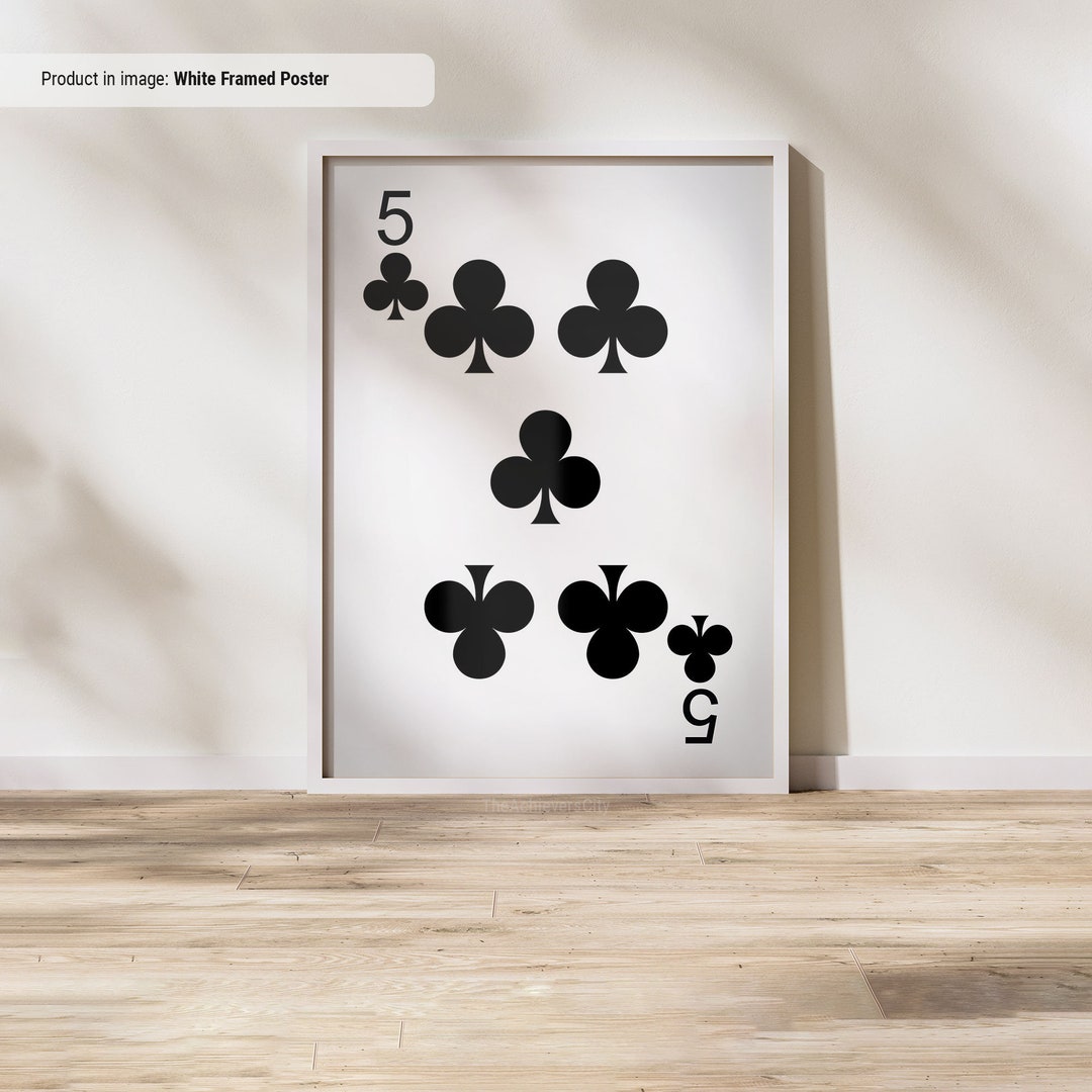 5 of Clubs - Playing Cards Wall Art, Playing Card Print, Cool Man Cave ...