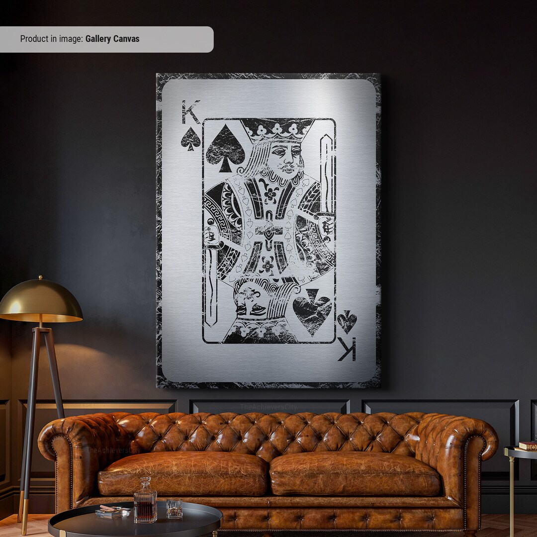 King of Spades Canvas Art – Silver Playing Card Print, Game Room Decor ...