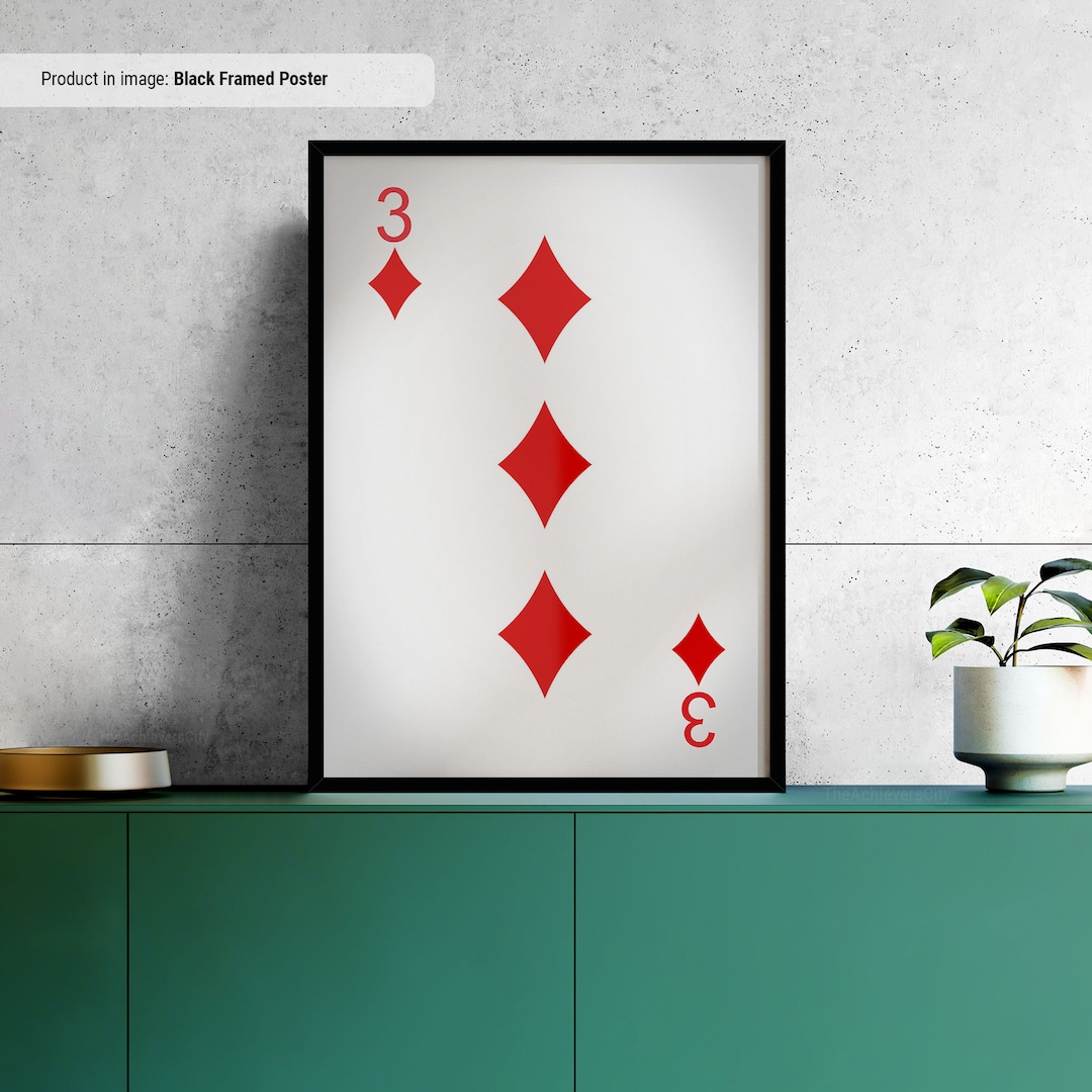 3 of Diamonds - Playing Cards Canvas Wall Art, Playing Card Print, Cool ...