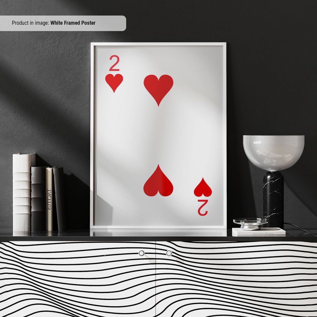 2 of Hearts - Playing Cards Canvas Wall Art, Playing Card Print, Cool ...