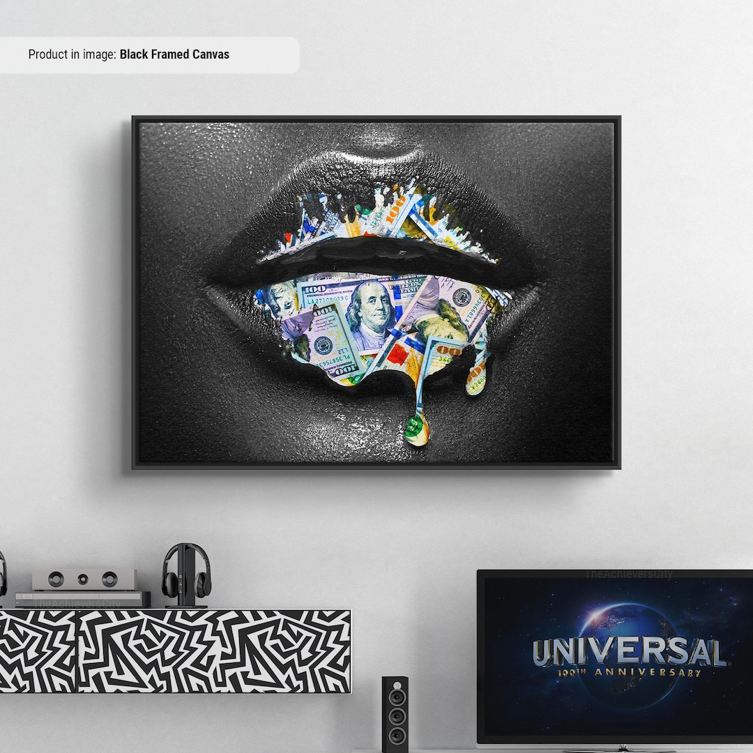 Money Lips - Canvas Wall Art, Abstract Lips Art Print, Lips Kiss ...