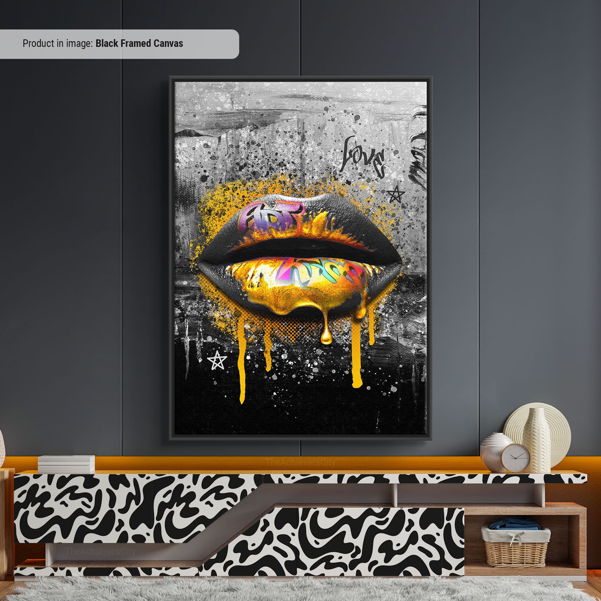 Gold Graffiti Lips Canvas Wall Art Abstract Lips Art Print Lips Kiss Painting Lips Photography Stunning Lips Framed Art Sexy Lips Etsy