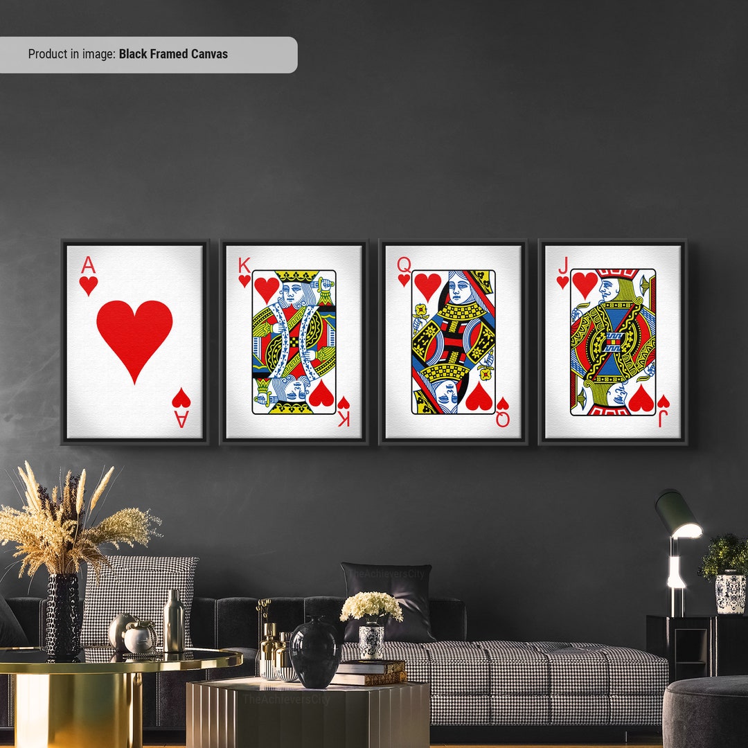 AKQJ of Hearts - Playing Cards Canvas Wall Art Set of Four, Playing ...