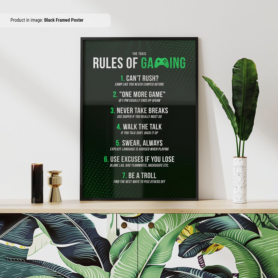 Funny Gaming Rules - Gamer Wall Art, Amusing Gamer Print, Gift for a ...