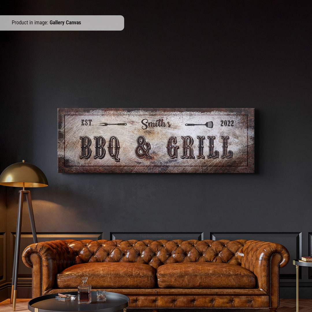 BBQ and Grill - Custom Canvas Sign Wall Art, Custom Home Barbecue Sign ...