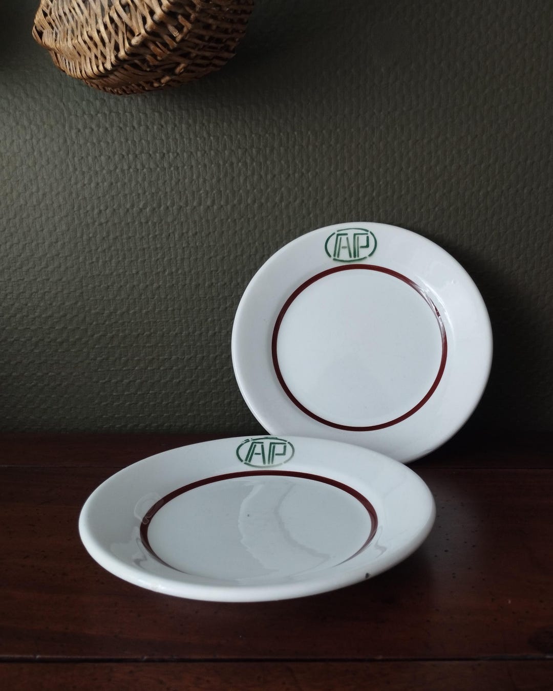 Pair of French Antique Dessert Plates. Vintage Monogrammed « AP ...