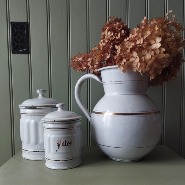 White Enamel Pitcher - Etsy