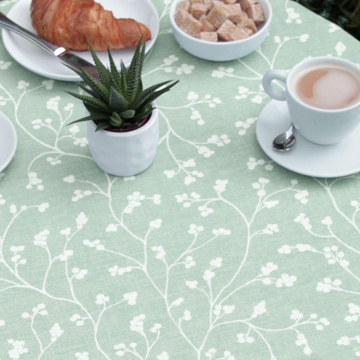 Acrylic Coated Tablecloth, Wipe Clean Fabric - Blaze: Sprig - Sage ...
