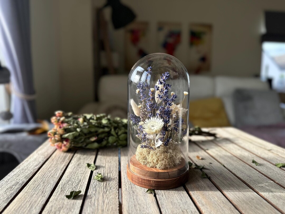 Lavender Dried Flower Glass Dome - Handmade Wood Base Decor - Etsy