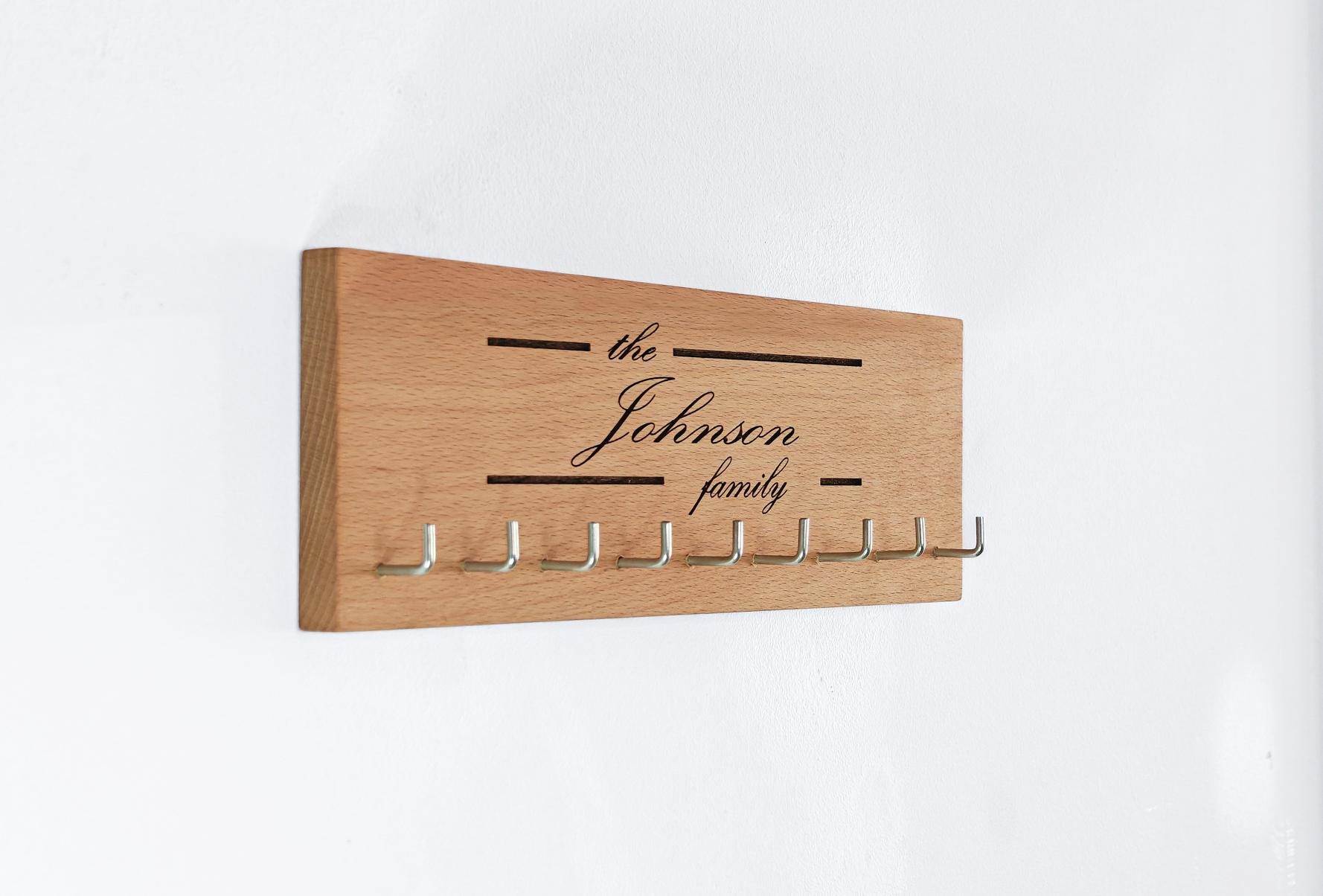 Custom Engraved Walnut Key Rack With Shelf: Handmade Entryway Organizer ...