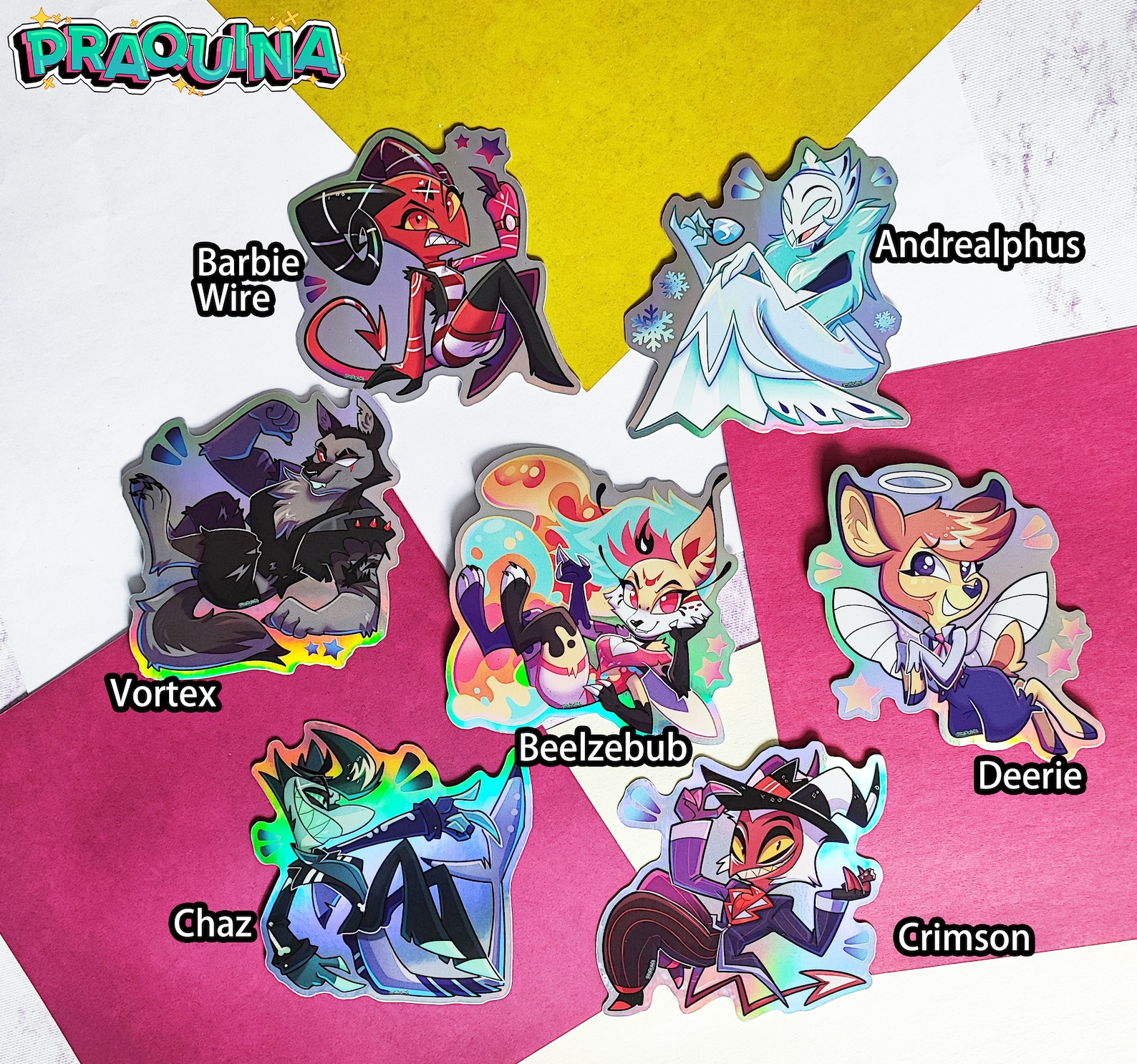 Holographic Vinyl Stickers : Helluva Boss (barbie, Andrealphus, Vortex ...