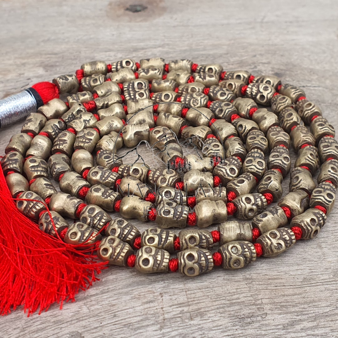 Brass Bone Skull Mala, Kapala Prayer Beads, Protection Necklace, Hindu ...