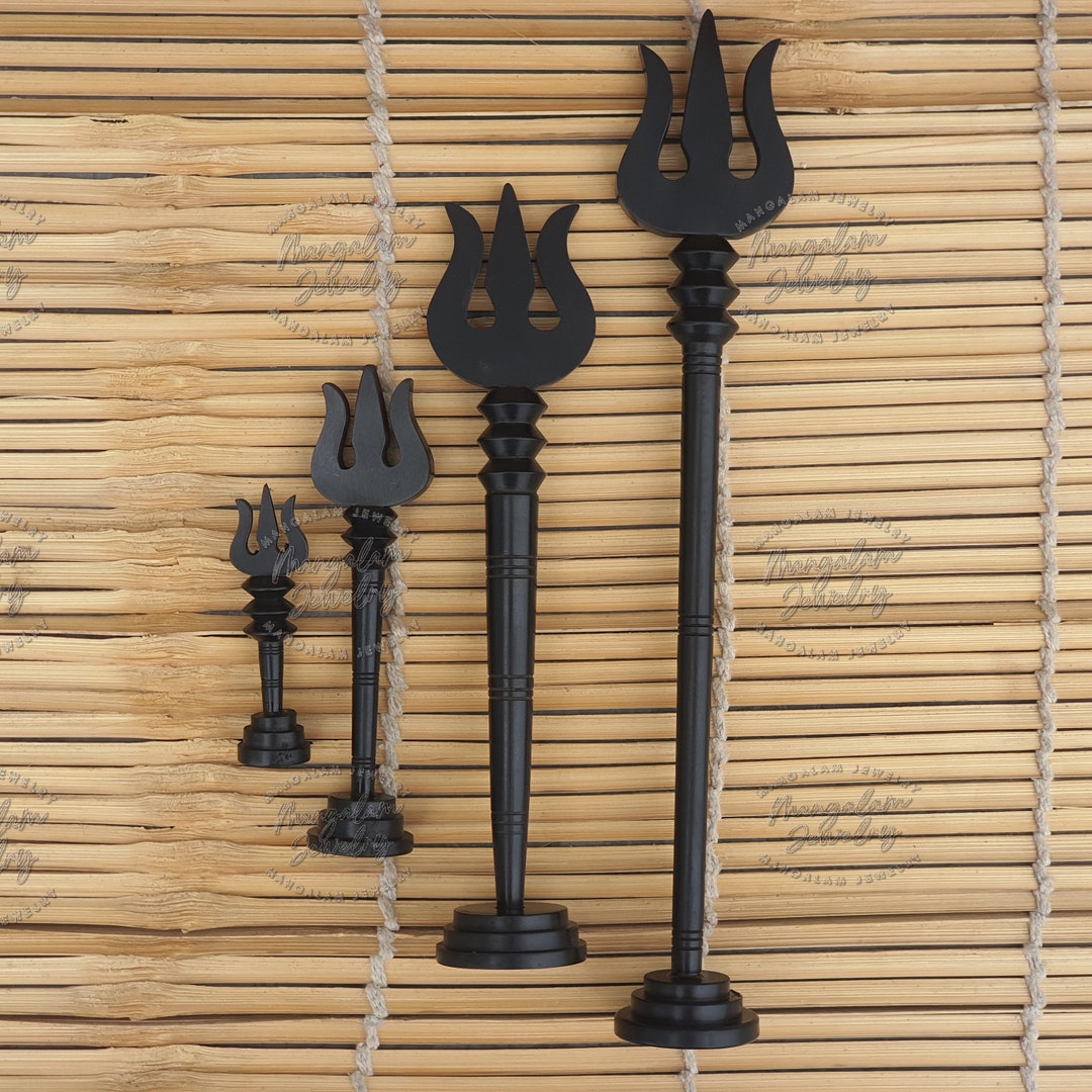 Divine Ebony Wood Karungali Trishul (trident) With Stand - Positive ...