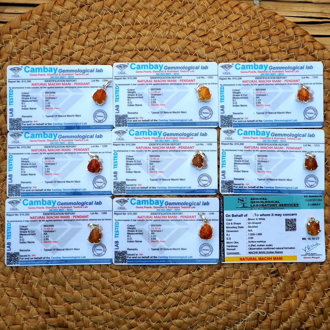 Natural Mach Mani Stone Pendant in 925 Silver • Rare Fish Pearl Matsya ...