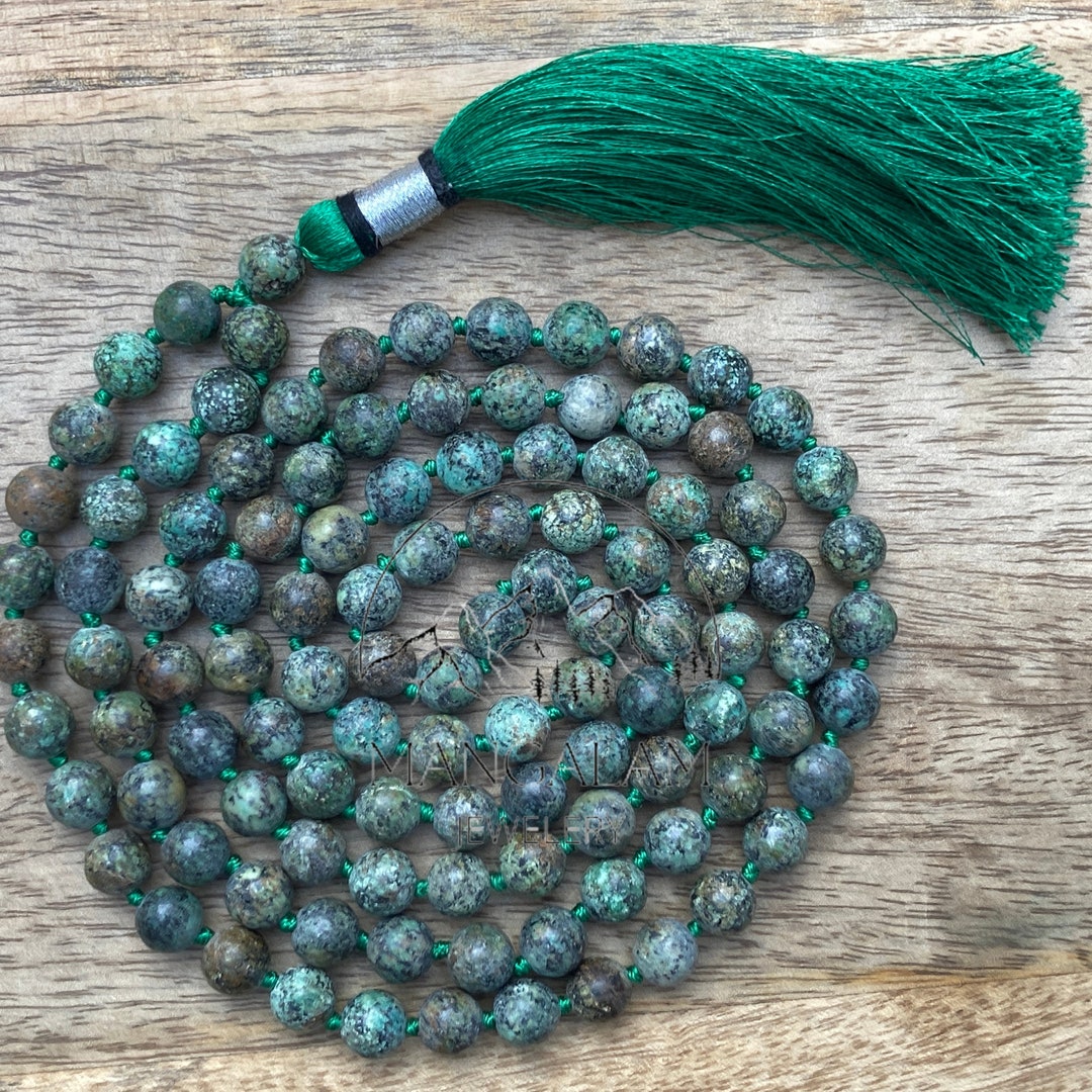 African Firoza Mala, African Turquoise Necklace, 108 Beads, Beaded ...