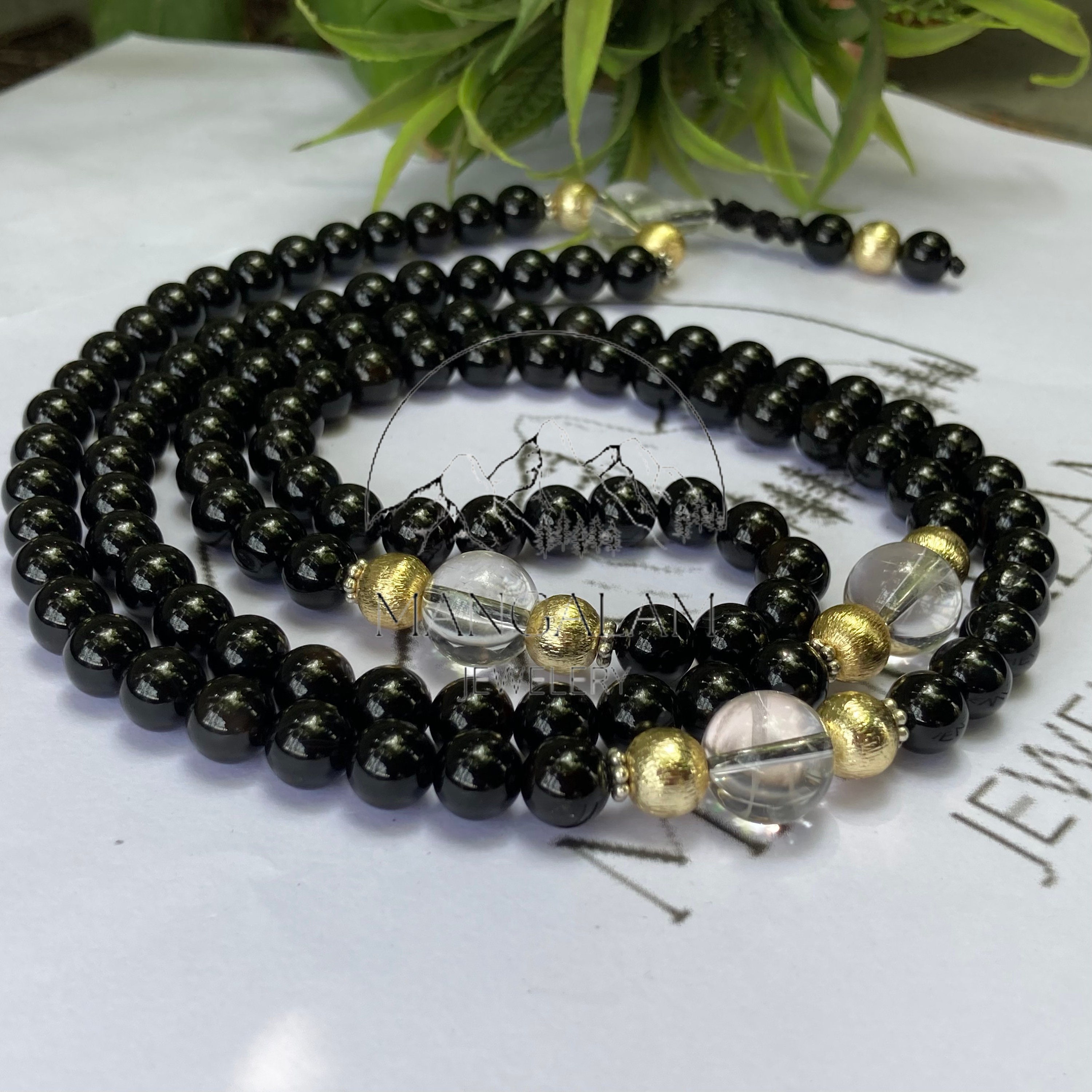 Black Onyx Mala With Sphatik Mantra Beads, Tibetan Mala, Evil Eye ...