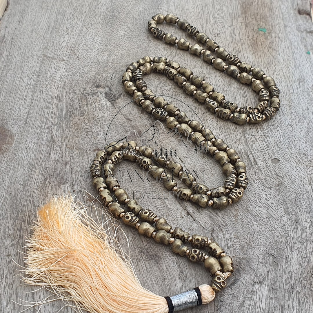 Brass Bone Skull Mala, Kapala Prayer Beads, Protection Necklace, Hindu ...