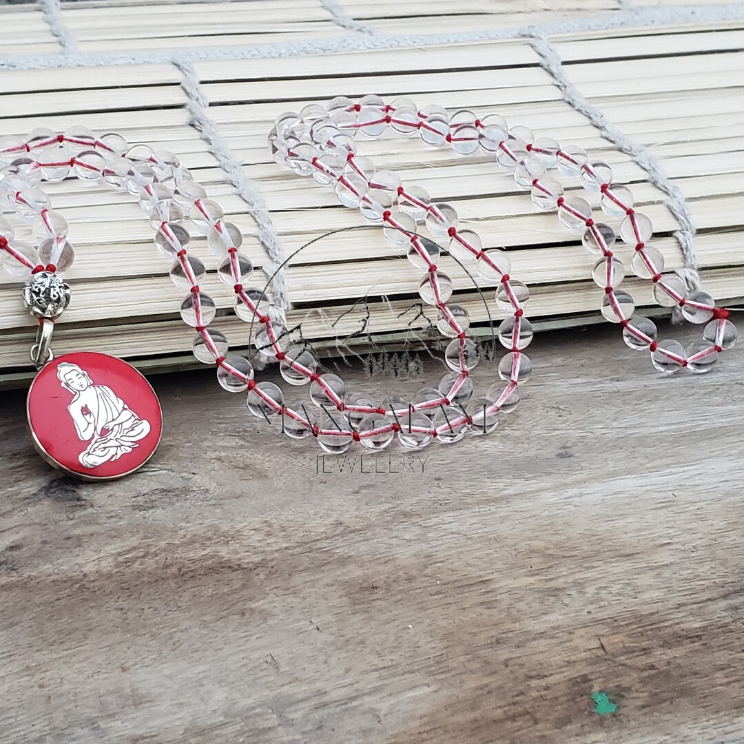 AAA Natural Sphatik Mala, Orignal Sphatik Mala With Lord Buddha Charm ...