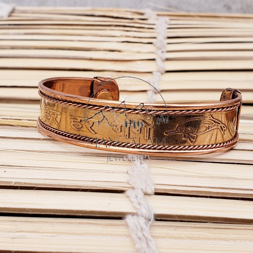 Har Har Gange Copper Magnetic Bracelet, Hindu God Engraved Bracelet ...