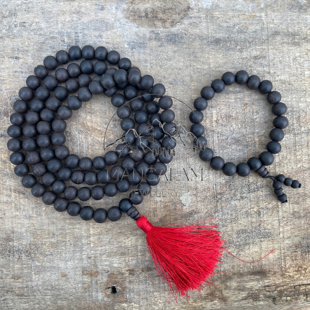 Matte Karungali Mala 10MM With Bracelet, Ebony Wood Mala, Wood Bead ...