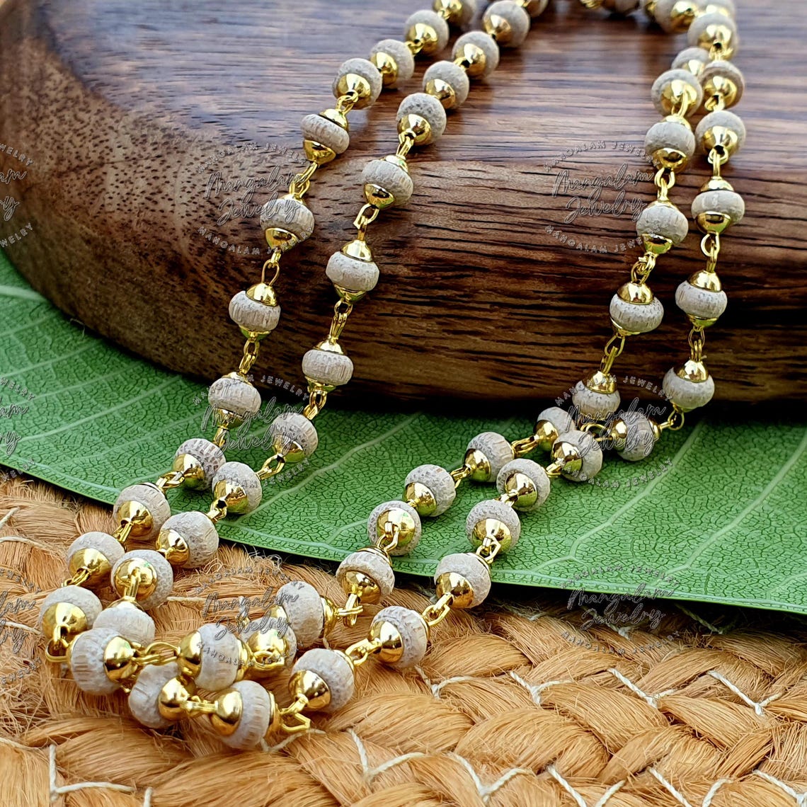 White Tulsi Necklace, Tulsi Rosary in Copper, Tulsi Necklace, Hare ...