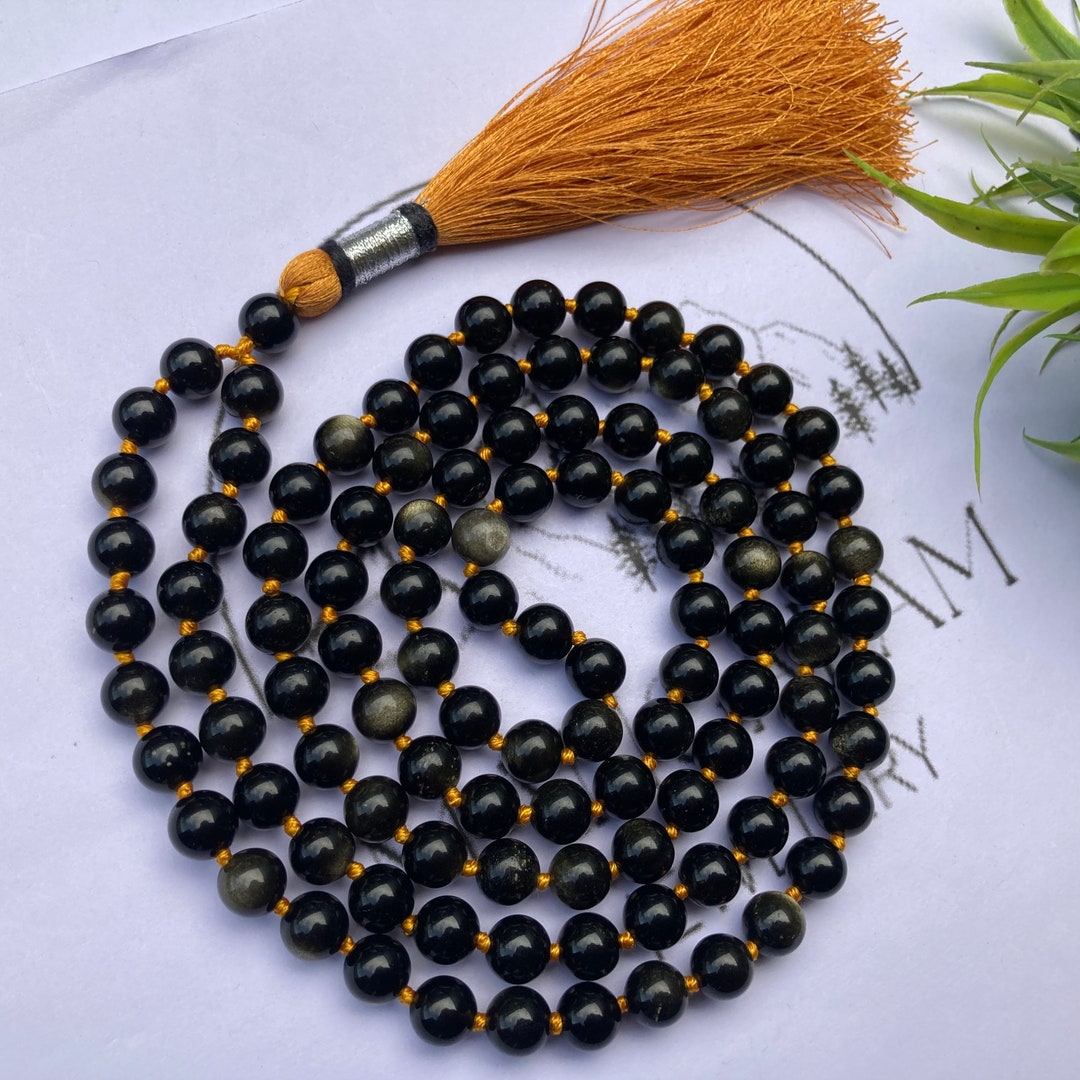 Golden Sheen Obsidian Mala, Golden Sheen Obsidian Necklace, Golden ...