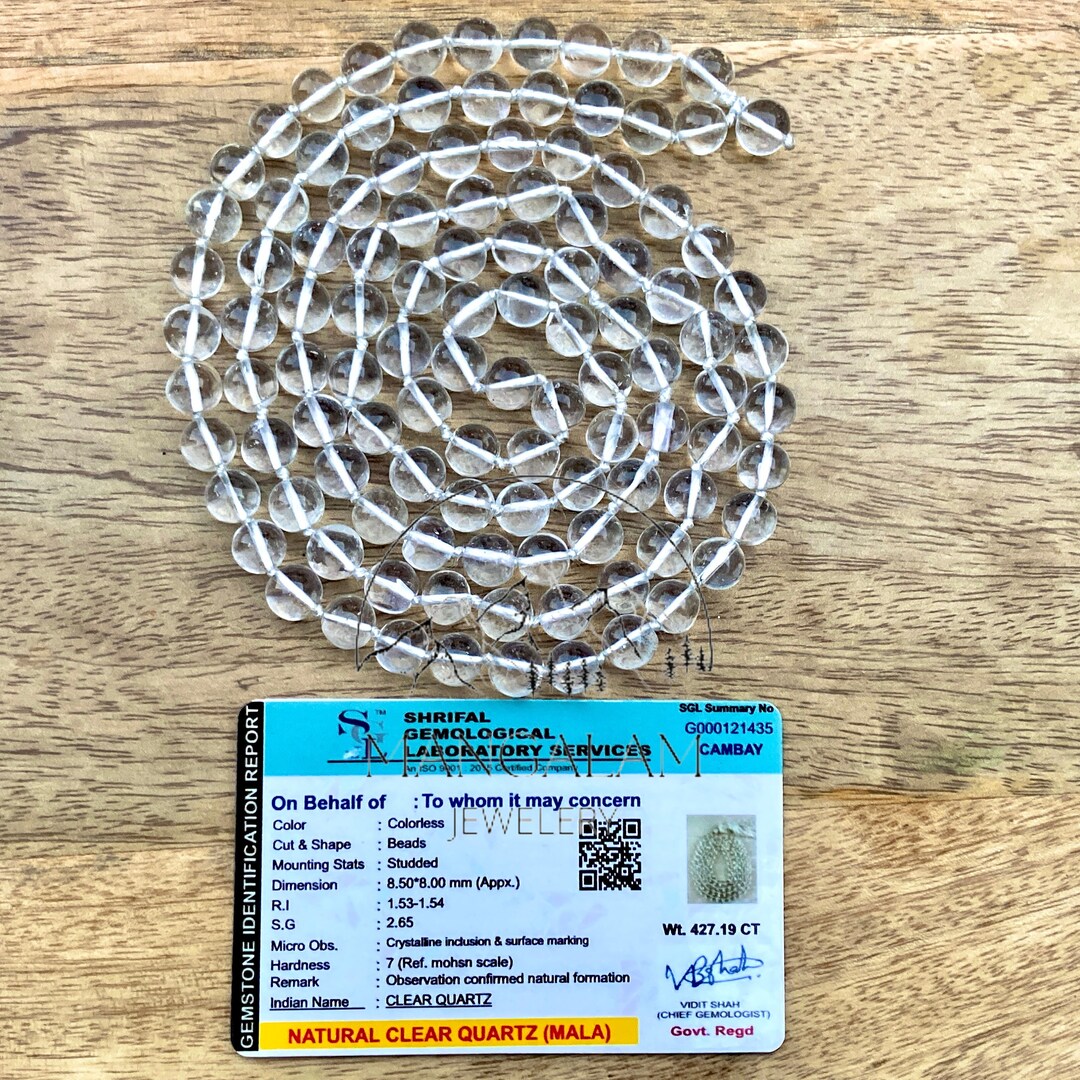 AAA Natural Sphatik Mala, 108 Beads Mala, Genuine Sphatic Beads ...