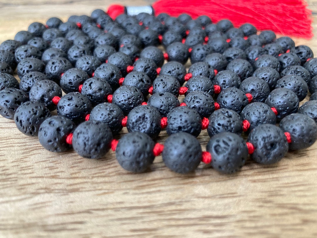 Lava Mala, Hand Knotted Mala, Prayer Beads, Lava Necklace, 108 Mala ...