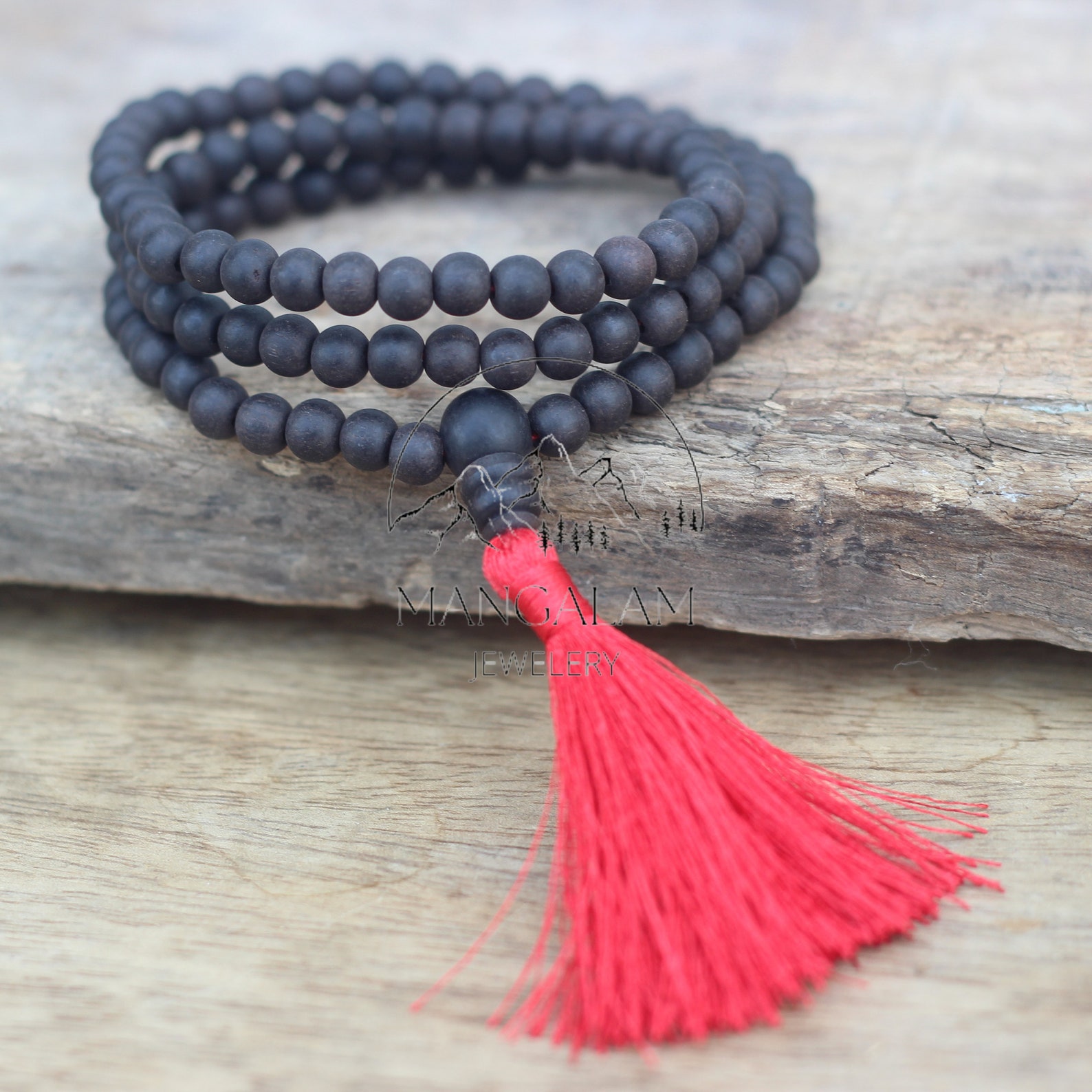Matte Karungali Mala 6MM and 10MM, Ebony Wood Mala, Wood Bead Necklace ...