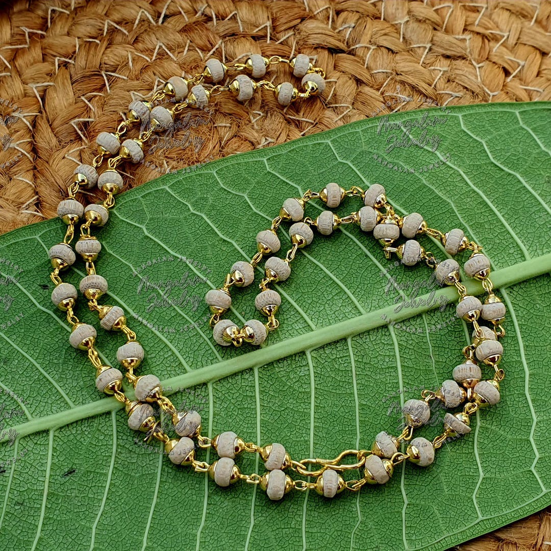 White Tulsi Necklace, Tulsi Rosary in Copper, Tulsi Necklace, Hare ...