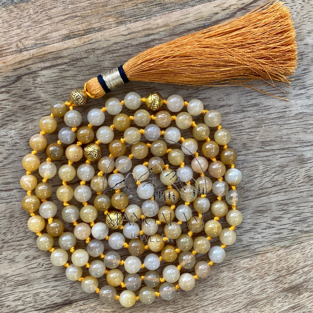 Yellow Aventurine Mantra Mala, Yellow Aventurine Necklace, 108 Beads ...