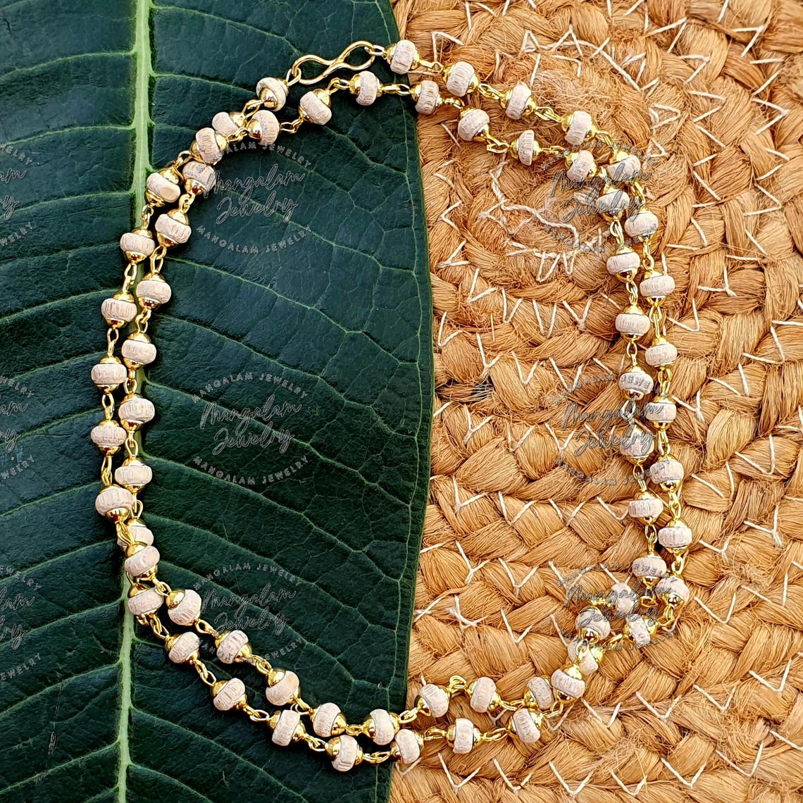 White Tulsi Necklace, Tulsi Rosary in Copper, Tulsi Necklace, Hare ...