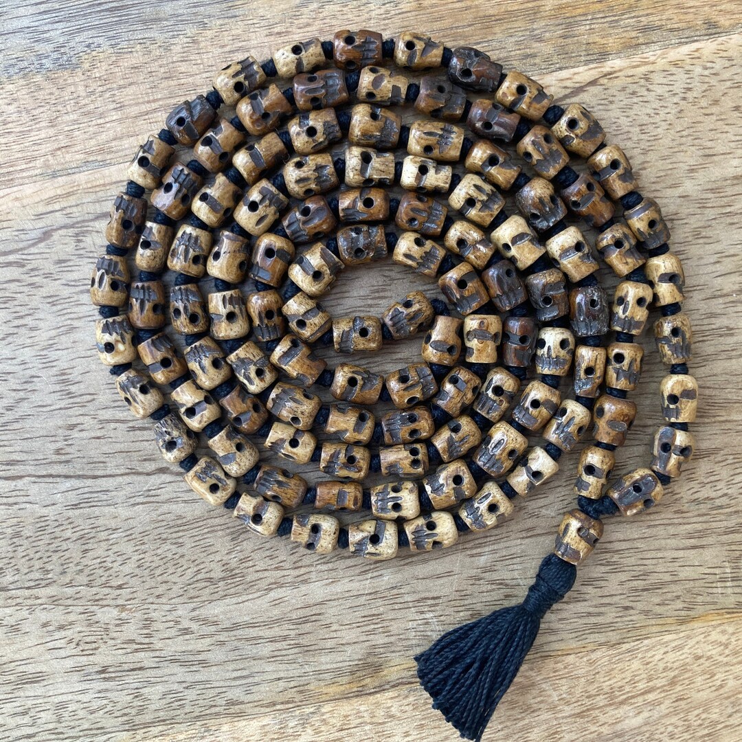 108 Kali Mala Dark Brown Bone Skull Prayer Beads, Skull Mala Beads, 108 ...