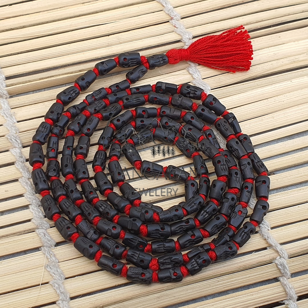 108 Dark Black Skull Prayer Beads Mala, Skull Meditation Mala, Hindu ...