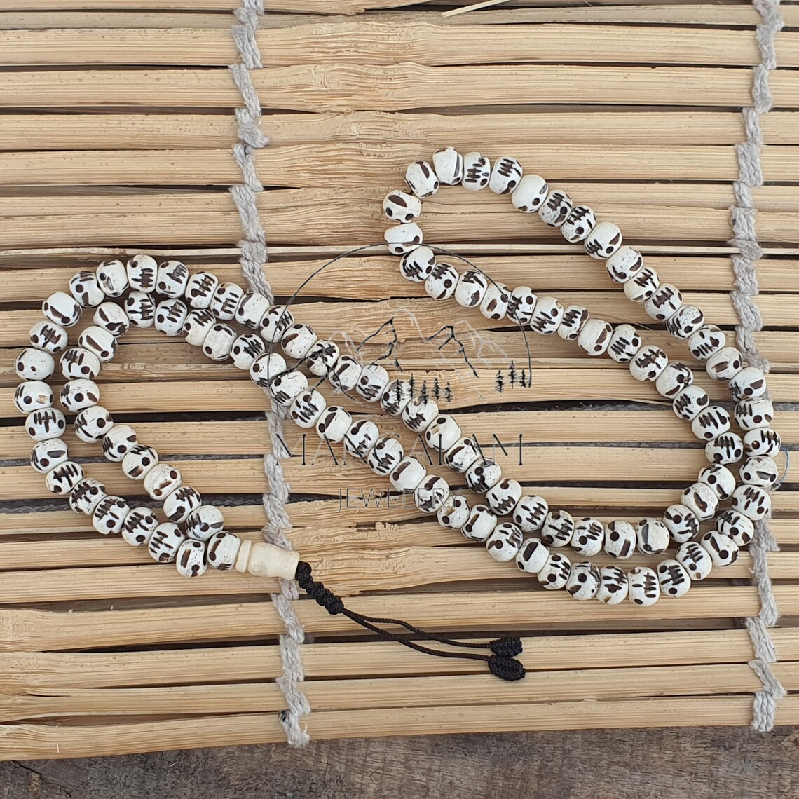 108 Skull Prayer Mala - Rounded Hand Carved Natural Yak Bone - Japa ...