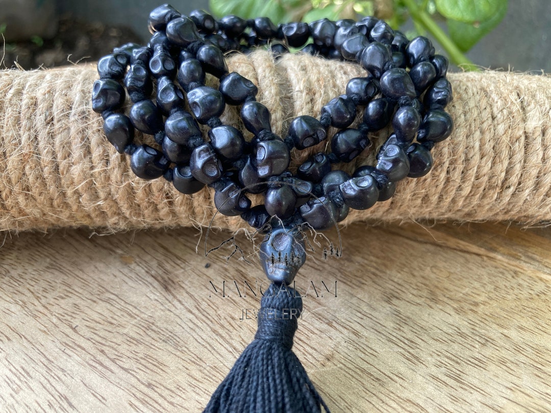 Black Skull Mala, Kali Necklace, Kapala Necklace, Mala Beads, Skull ...