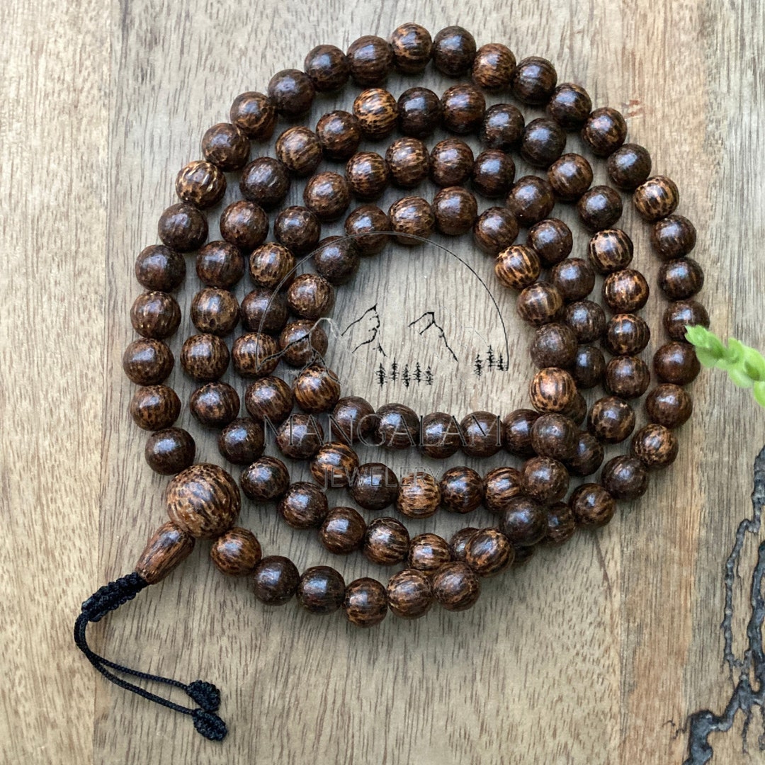 Coconut Wood Bead Mala, Prayer Beads, Coconut Wood Necklace, Buddhist ...