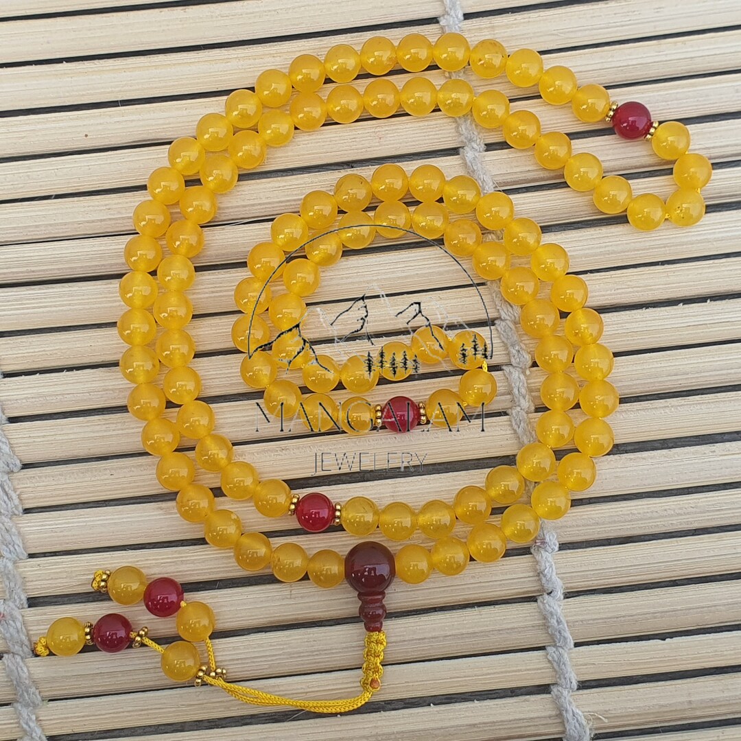 Yellow Jade Mala, Yellow Jade Buddhist Necklace, 108 Beads, Statement ...