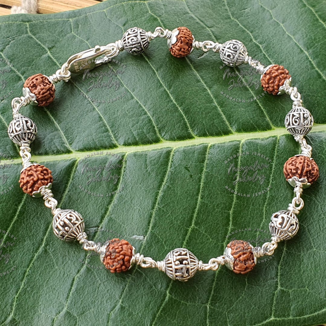 Om Namah Shivaya Charm Bracelet, 925 Sterling Silver Rudraksha Beads ...