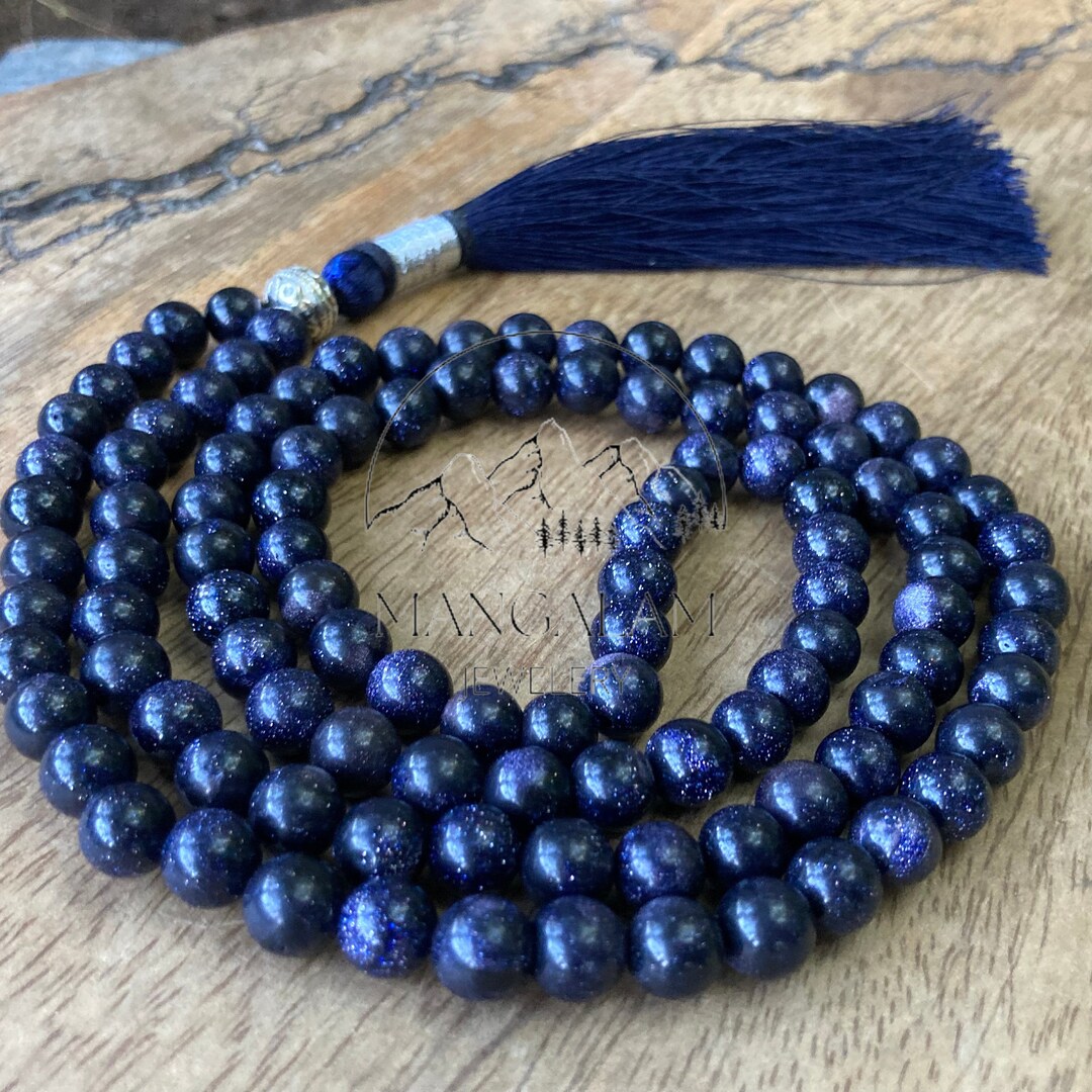 Blue Sandstone Necklace 6MM, Blue Sandstone Beads, 108 Mala Beads ...