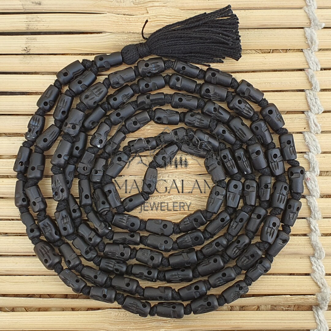 108 Dark Black Skull Prayer Beads Mala, Skull Meditation Mala, Hindu ...