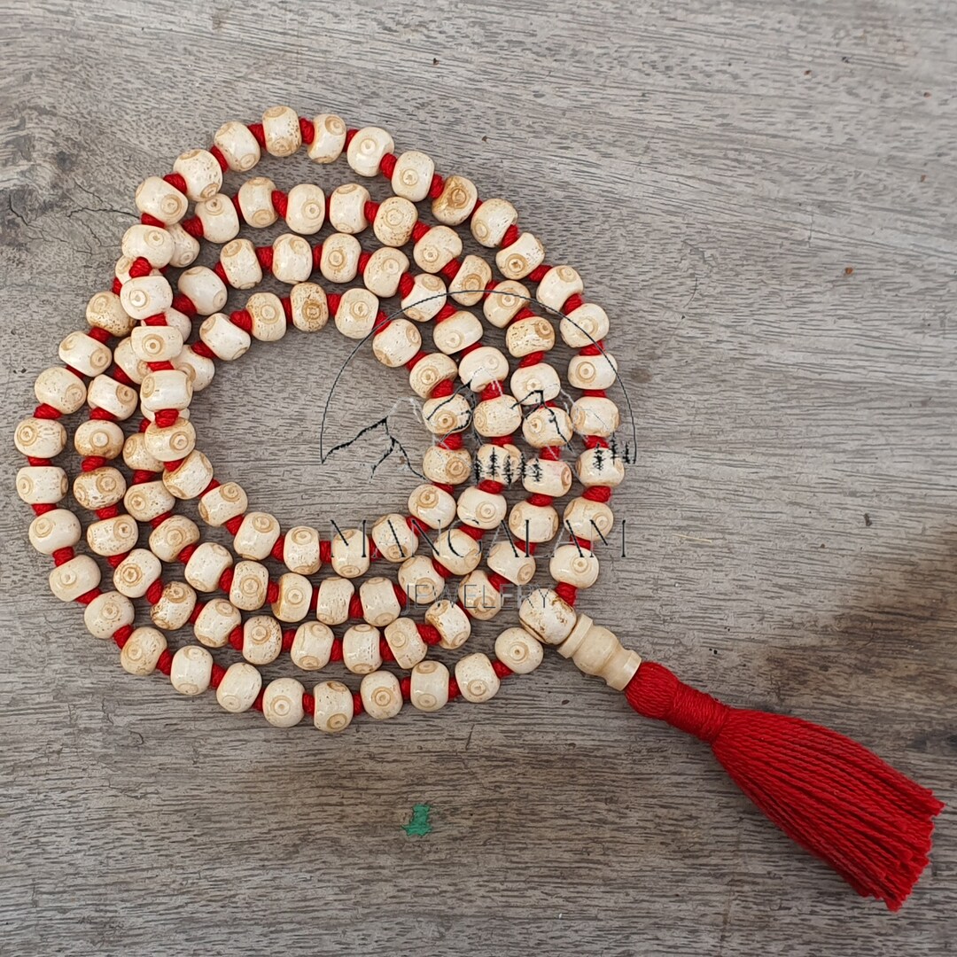 Inlayed Yak Bone Mala, Kapala Prayer Beads, Protection Necklace ...
