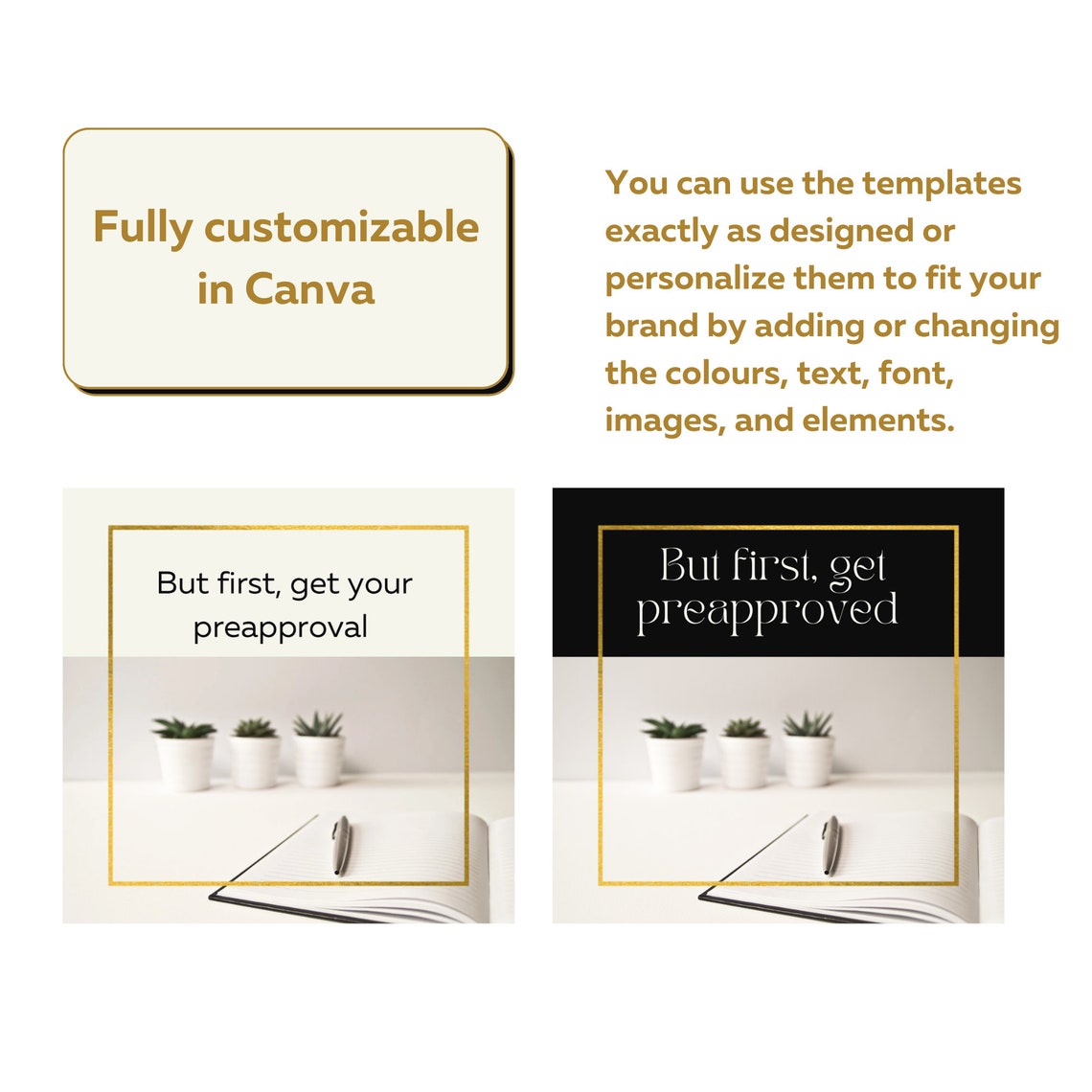 Mortgage Broker Instagram Templates, Black White Gold Canva Theme ...