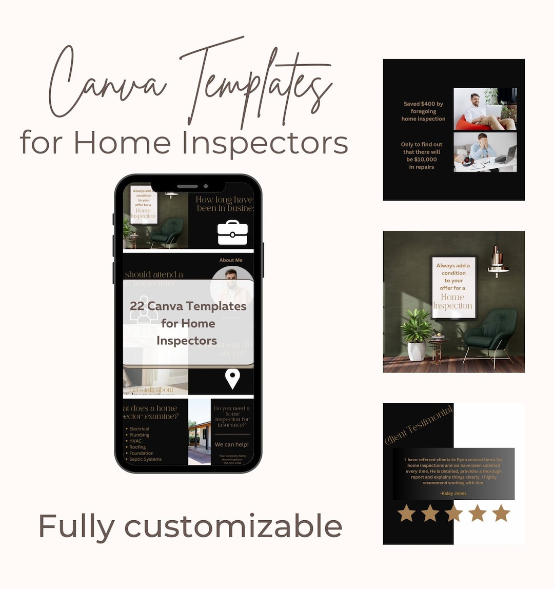 Canva Templates for Home Inspectors/ Black and Gold Social Media ...