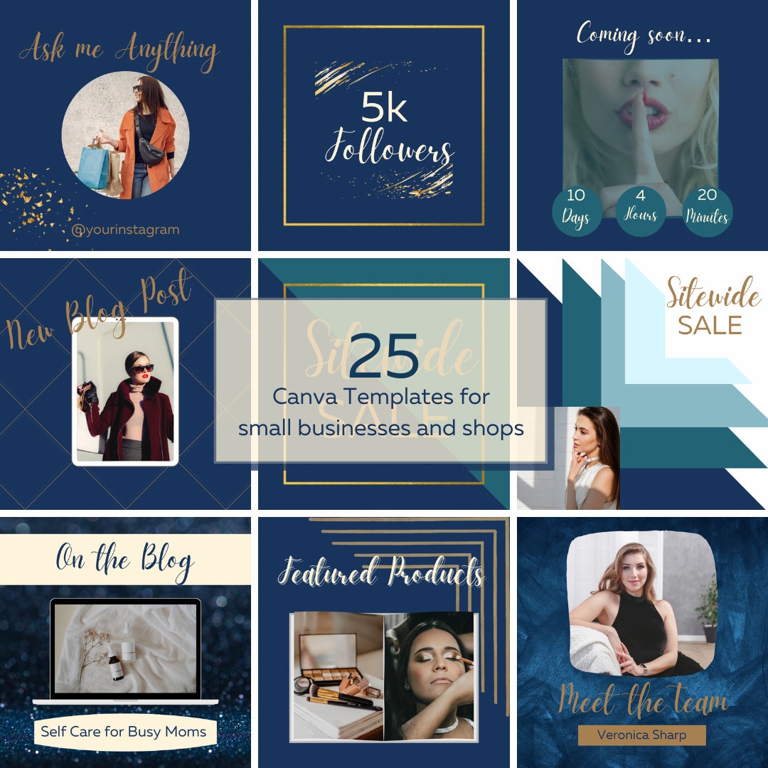25 Fully Customizable Navy Blue Canva Templates for Small - Etsy